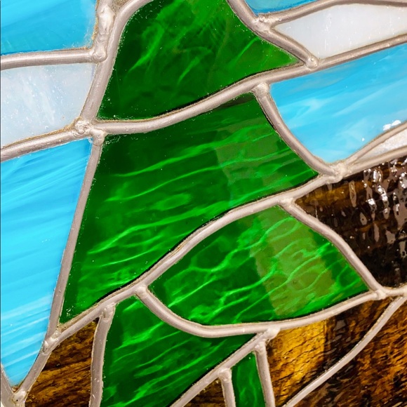 Art | Vintage Stained Glass Window Panel Mountain View Pine Tree ...